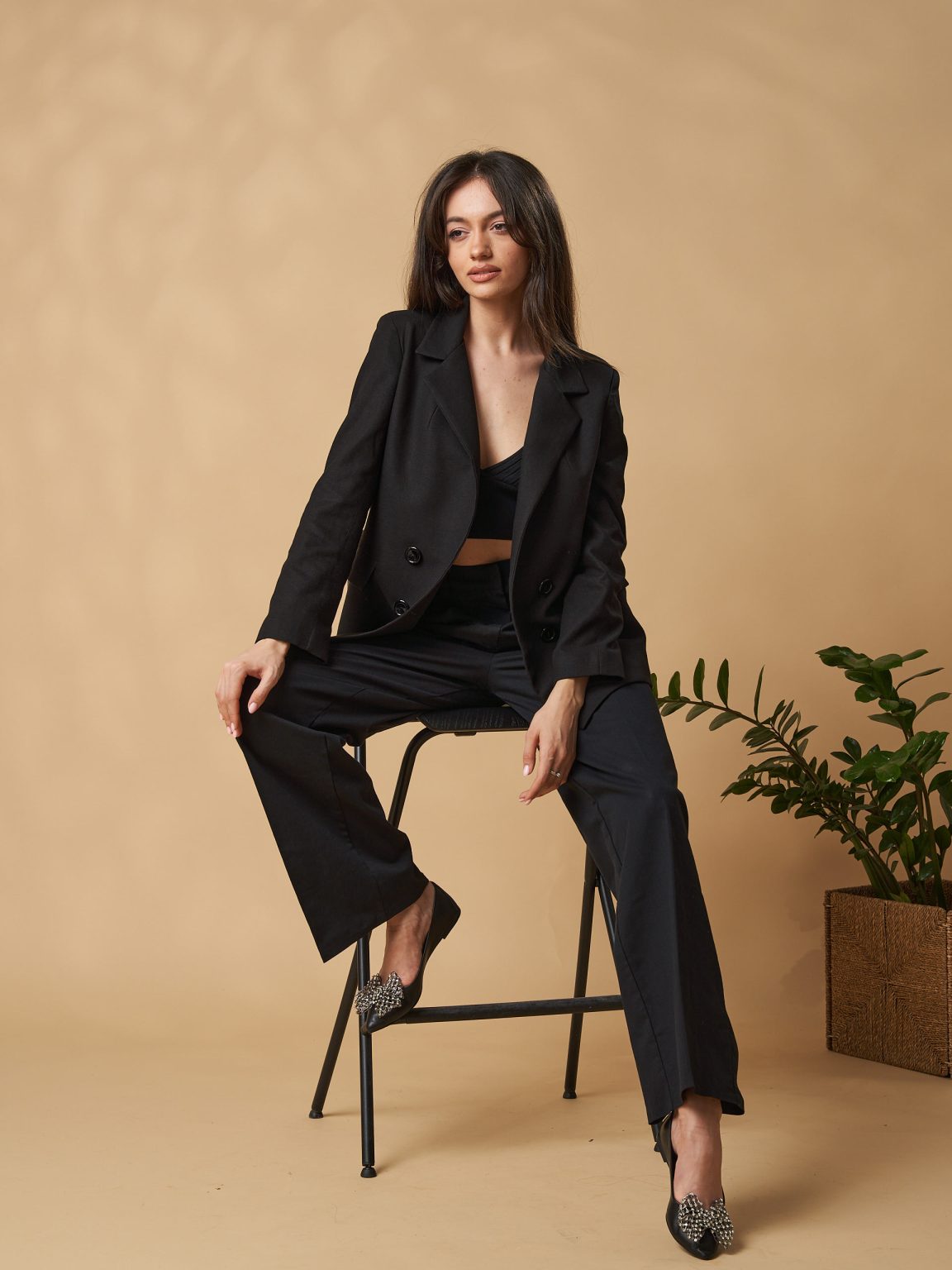 Sacou negru din in cu nasturi - INNES Atelier