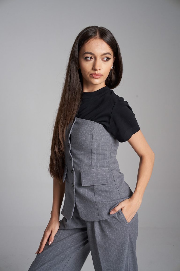 Top bustiera elegant gri cu lână - INNES Atelier